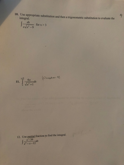 Solved 10. Use appropriate substitution and then a | Chegg.com