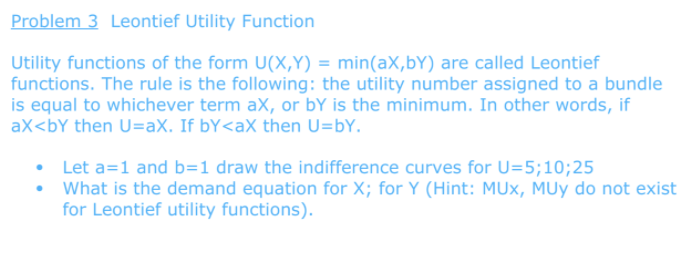 Solved Problem 3 Leontief Utility Function Utility functions | Chegg.com