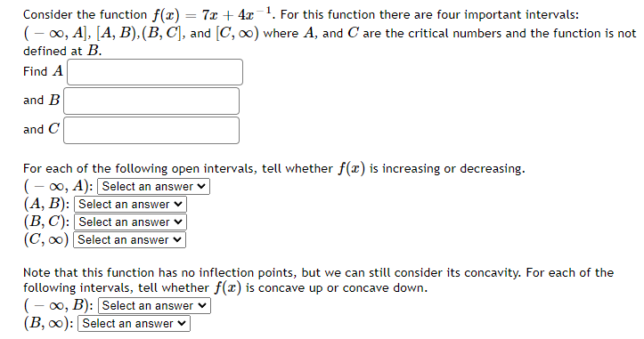 Solved Consider the function f(x)=7x+4x−1. For this function | Chegg.com