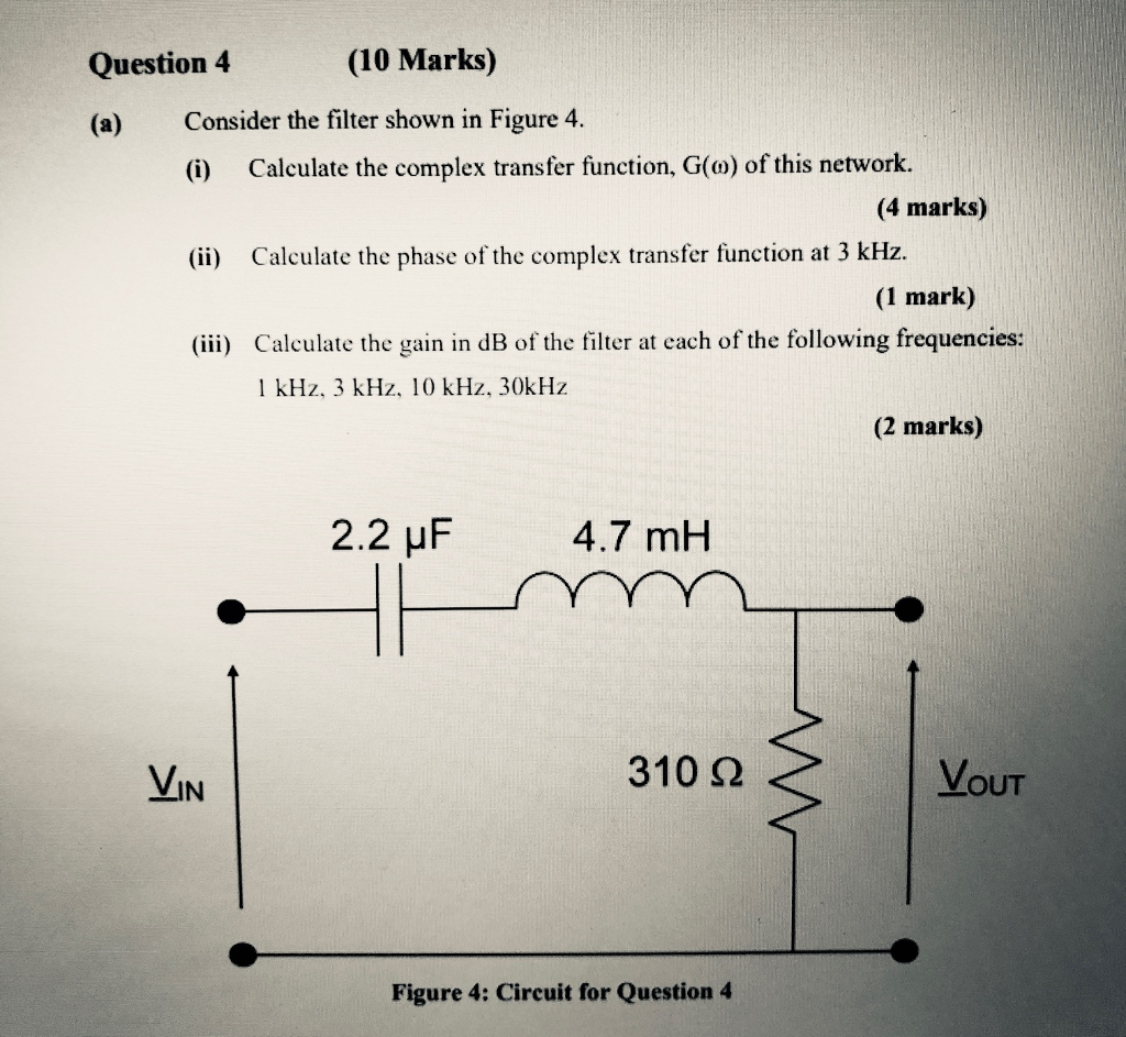 Solved Question 4 (10 Marks) (a) Consider the filter shown | Chegg.com