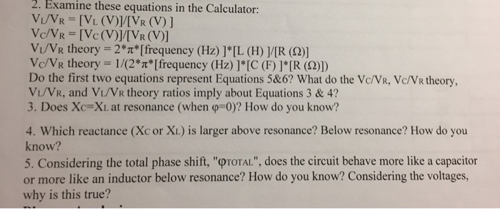 Solved Examine these equations in the Calculator: V_L/V_R = | Chegg.com