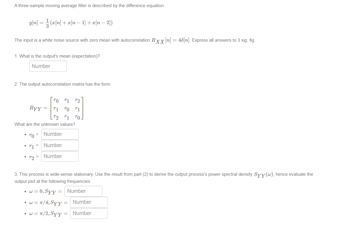 Solved A three-sample moving average filter is described by | Chegg.com
