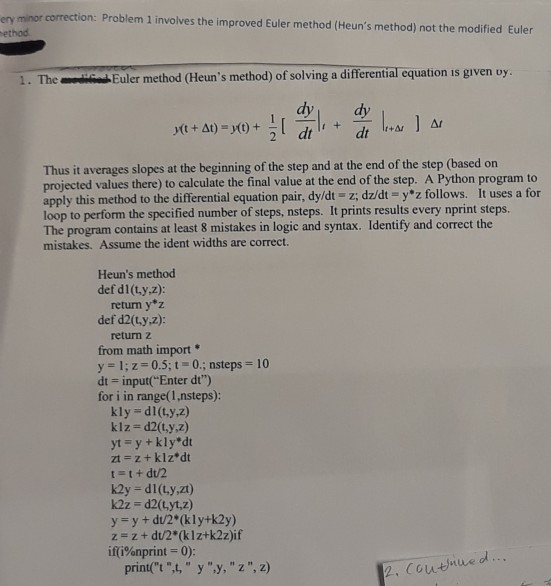 cry minor correction: Problem 1 involves the improved | Chegg.com