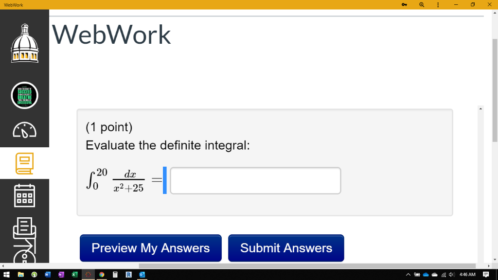 Solved WebWork WebWork (1 point) Evaluate the definite | Chegg.com