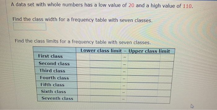 Solved A data set with whole numbers has a low value of 20 | Chegg.com