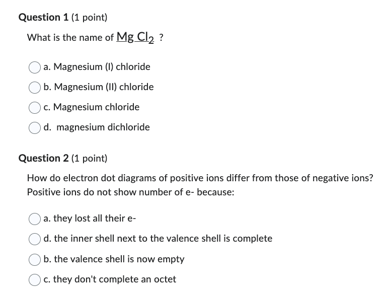 Solved What is the name of Mg2Cl2 ? a. Magnesium (I) | Chegg.com
