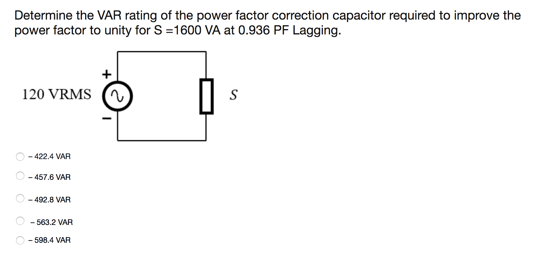 Solved Determine the VAR rating of the power factor | Chegg.com