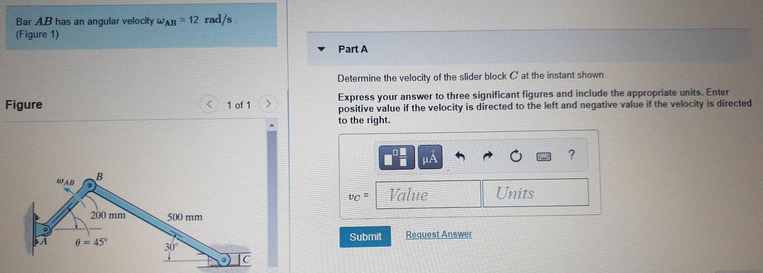 Solved Bar AB has an angular velocity wAB = 12 rad/s. | Chegg.com