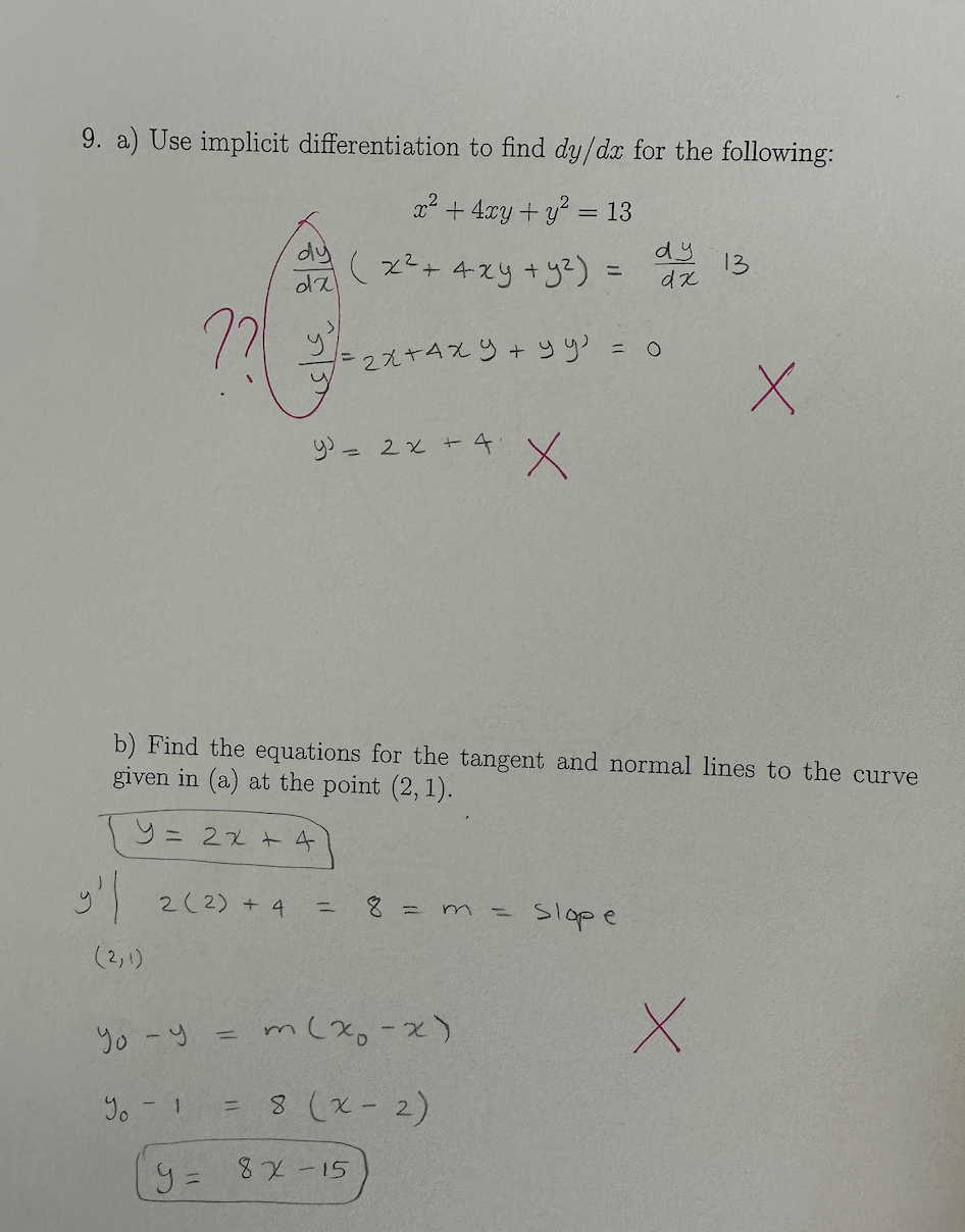 Solved a) ﻿Use implicit differentiation to find dydx ﻿for | Chegg.com