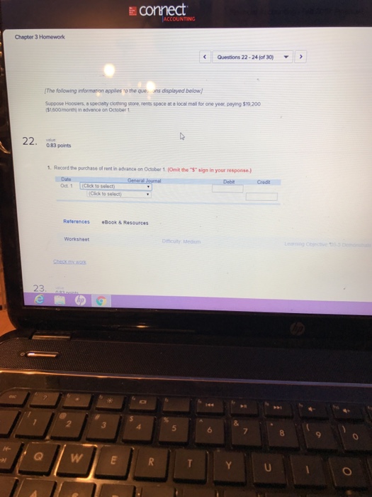 Solved connect ACCOUNTING Chapter 3 Homework Questions 22-24 | Chegg.com