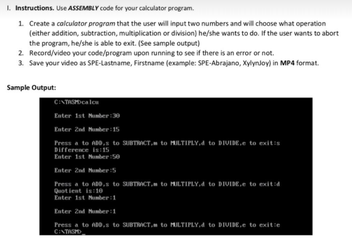 Solved 1. Instructions. Use ASSEMBLY code for your | Chegg.com