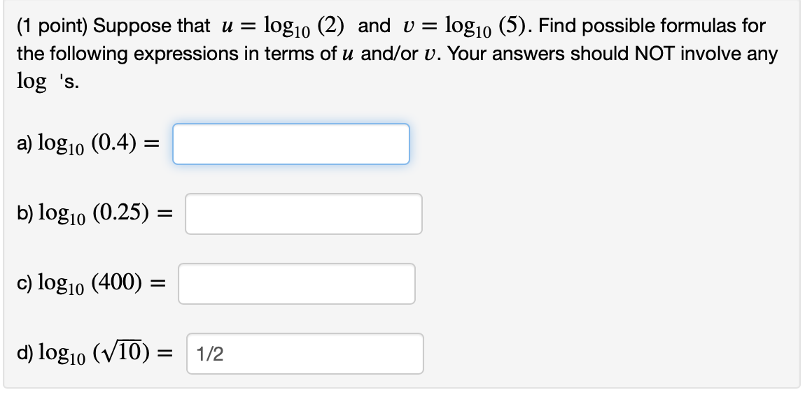 Solved Suppose that 𝑢=log10(2) u=log10⁡(2) and | Chegg.com