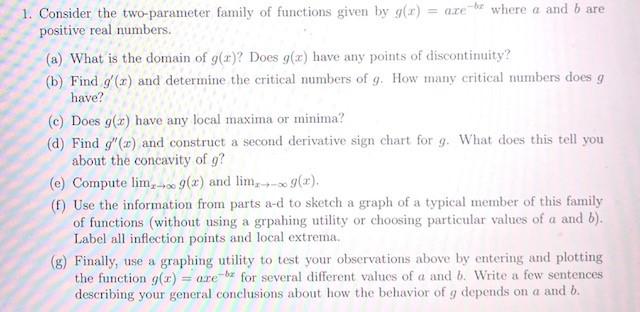 Solved 1. Consider the two-parameter family of functions | Chegg.com