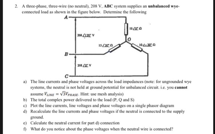 Solved 2. A three-phase, three-wire (no neutral), 208 V, ABC | Chegg.com