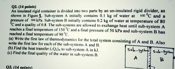 Solved Q2. (14 points) An insulated rigid container is | Chegg.com
