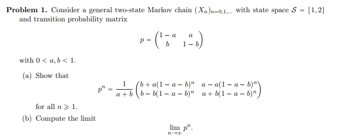 Problem 1. Consider a general two-state Markov chain | Chegg.com