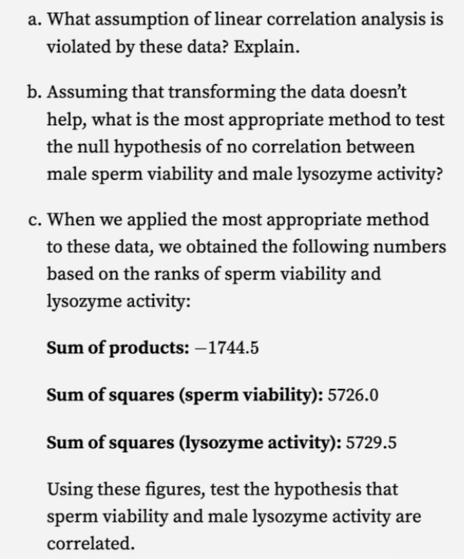 Solved a. ﻿What assumption of linear correlation analysis | Chegg.com