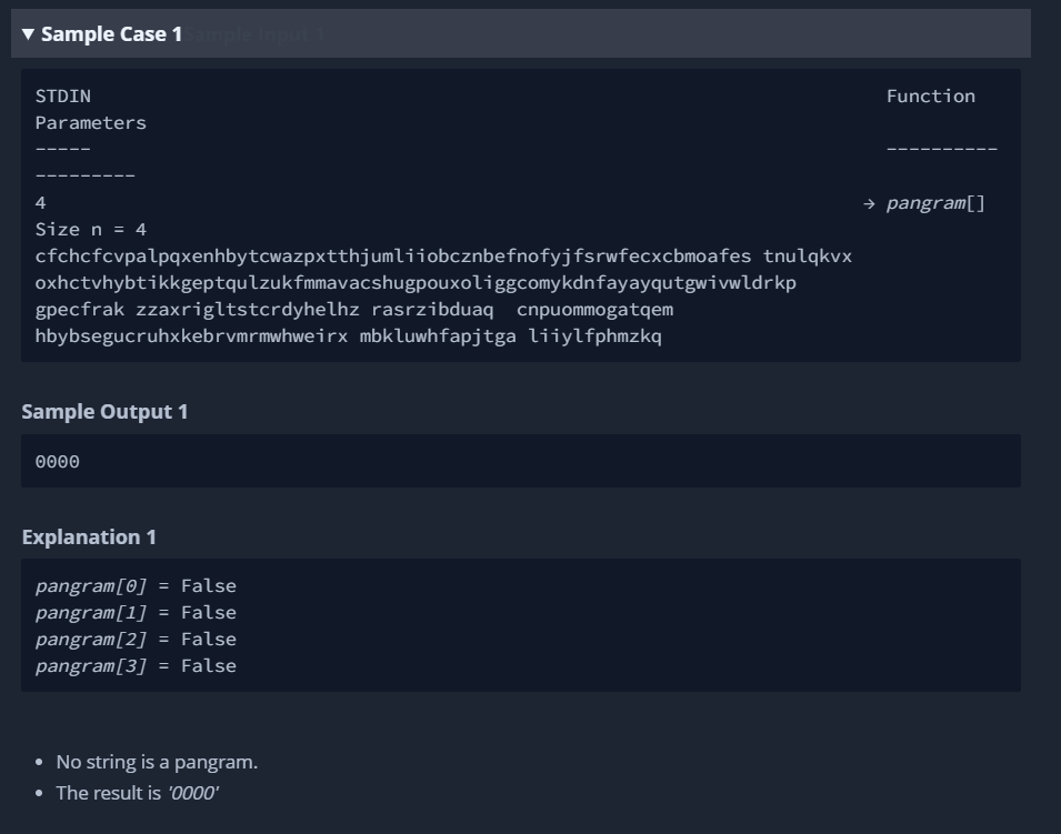 Solved Constraints 1≤n≤100 Each String Pangram I Where 