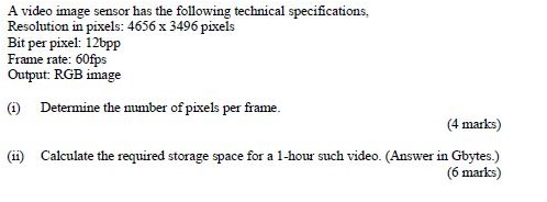 Solved A video image sensor has the following technical | Chegg.com