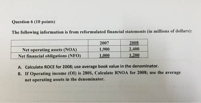 Solved Question 6 (10 points) The following information is | Chegg.com