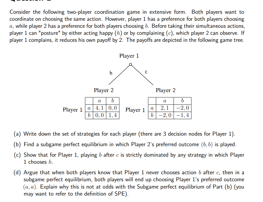 Solved Consider the following two-player coordination game | Chegg.com