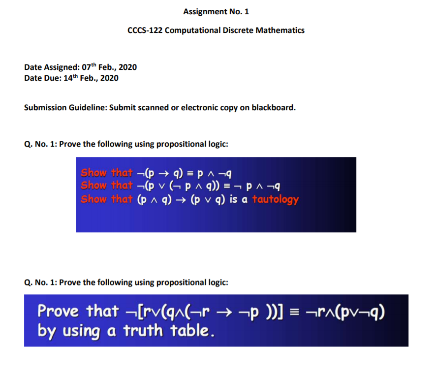 Solved Assignment No. 1 CCCS-122 Computational Discrete | Chegg.com