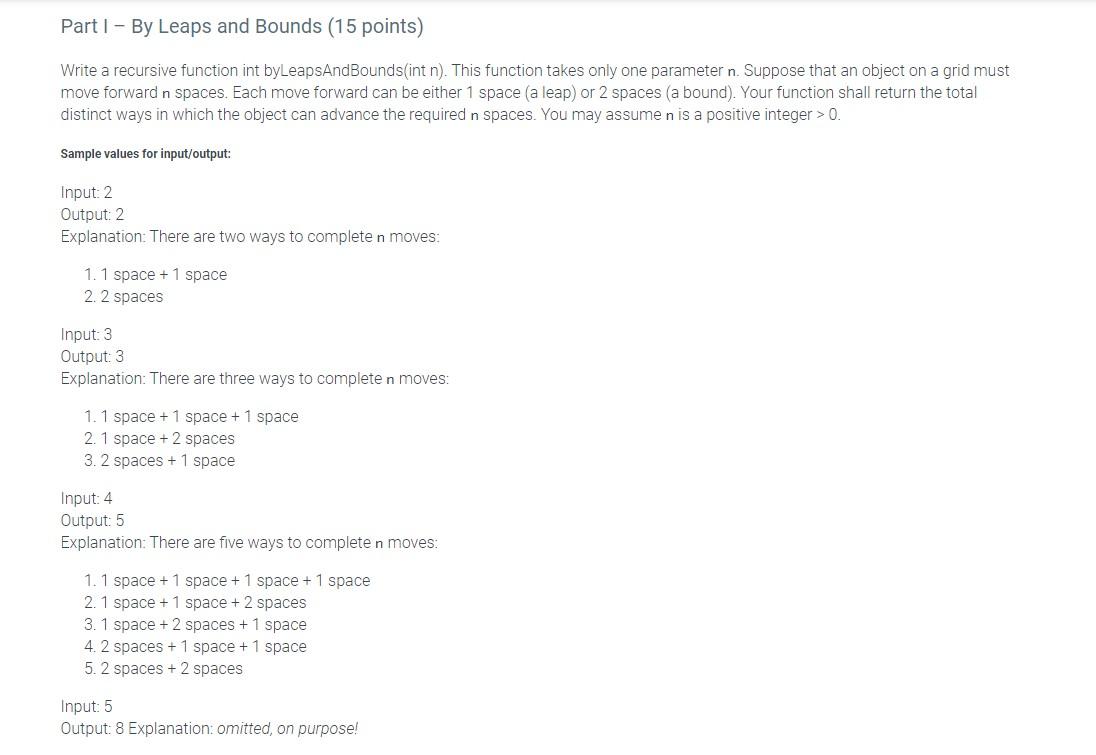 Solved Part 1 - By Leaps and Bounds (15 points) Write a | Chegg.com