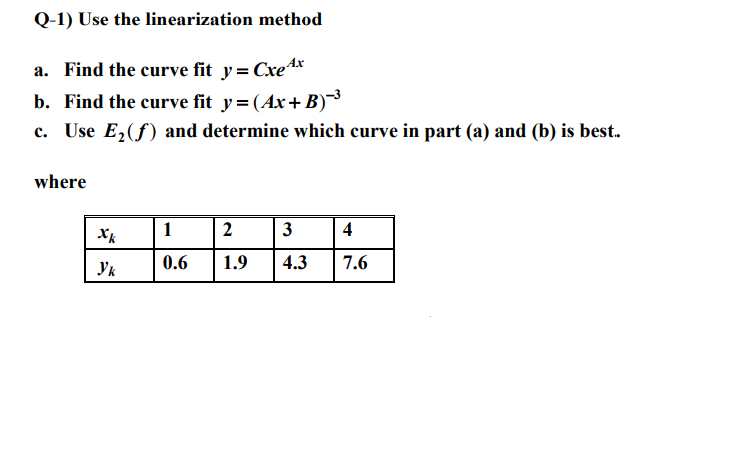 Solved Q-1) Use the linearization method a. Find the curve | Chegg.com