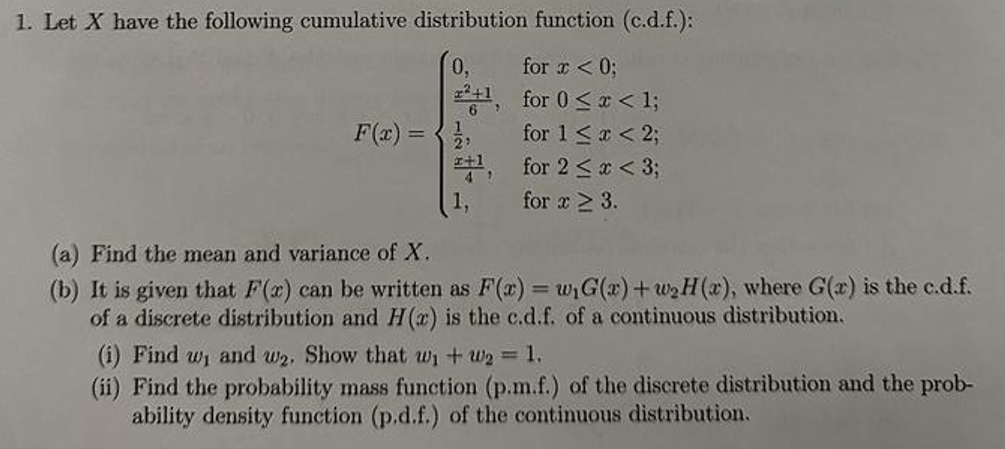 Solved Let x ﻿have the following cumulative distribution | Chegg.com