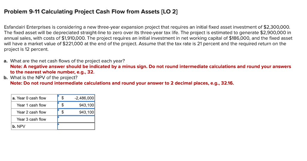 Solved Problem 9-11 Calculating Project Cash Flow from | Chegg.com