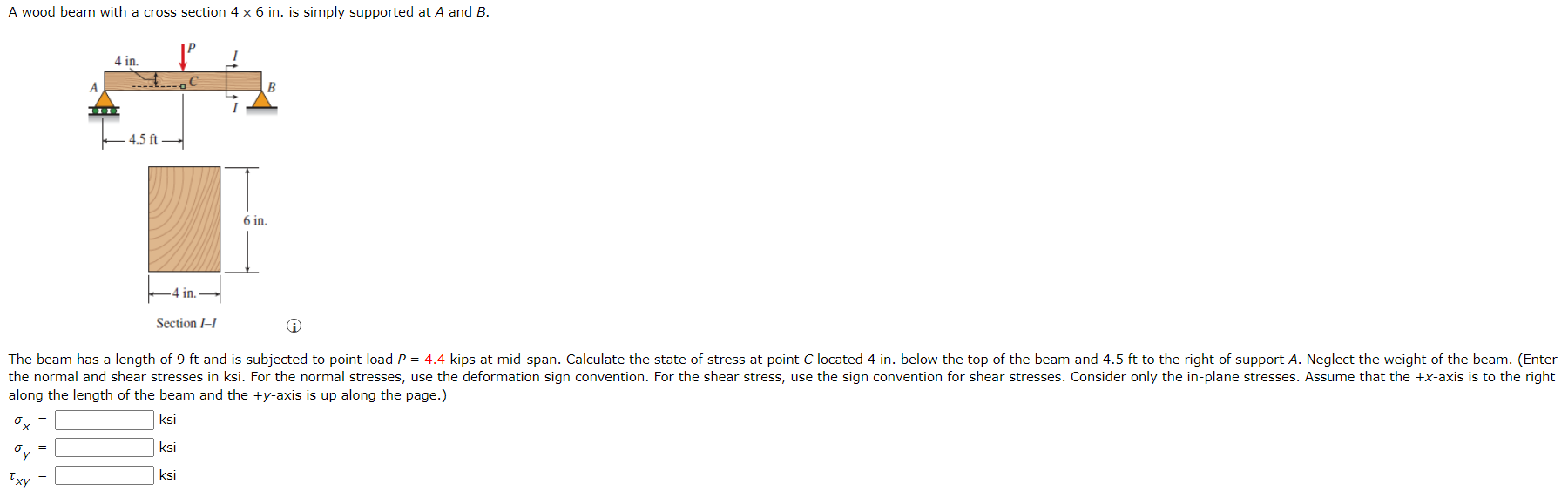 Solved A wood beam with a cross section 4 x 6 in. is simply | Chegg.com