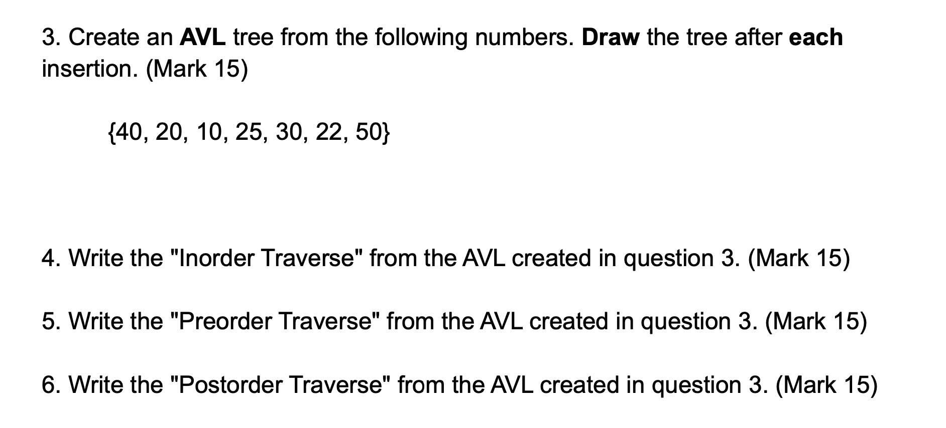Solved 3 Create An Avl Tree From The Following Numbers