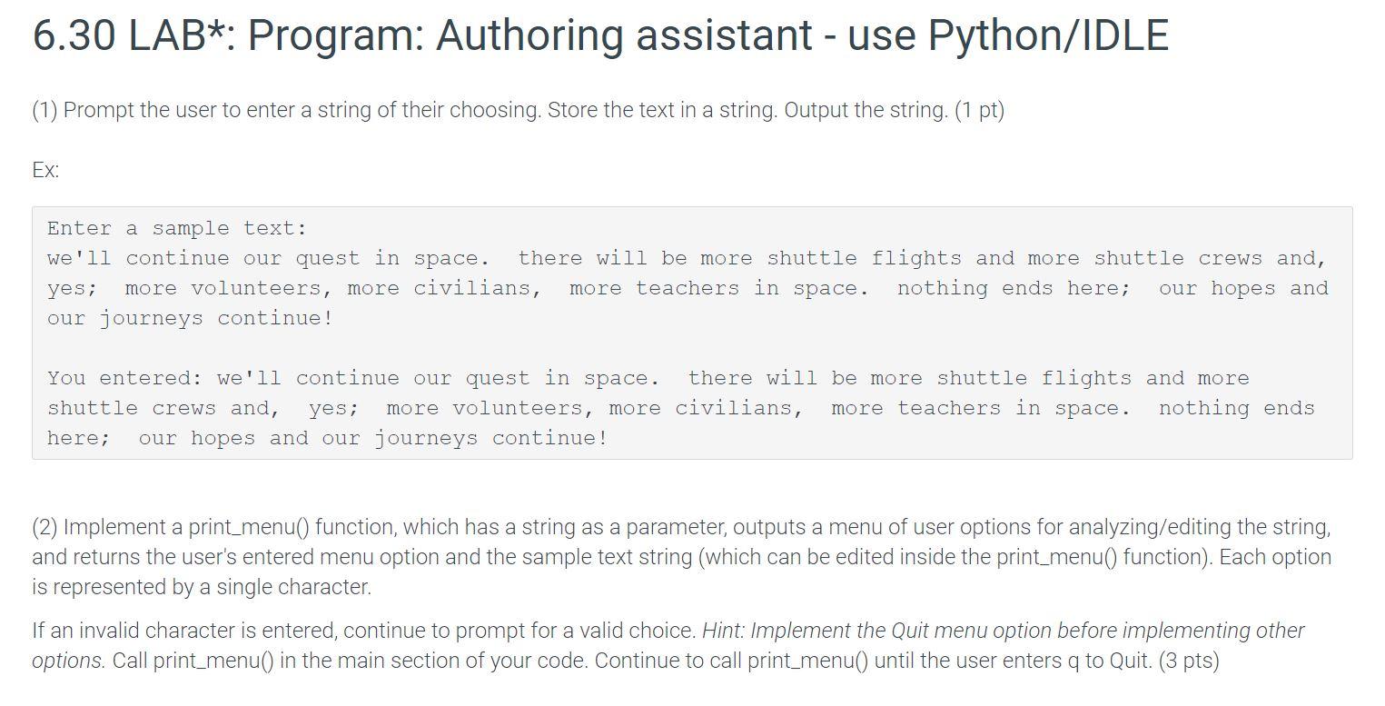Solved 6.30 LAB*: Program: Authoring assistant - use | Chegg.com