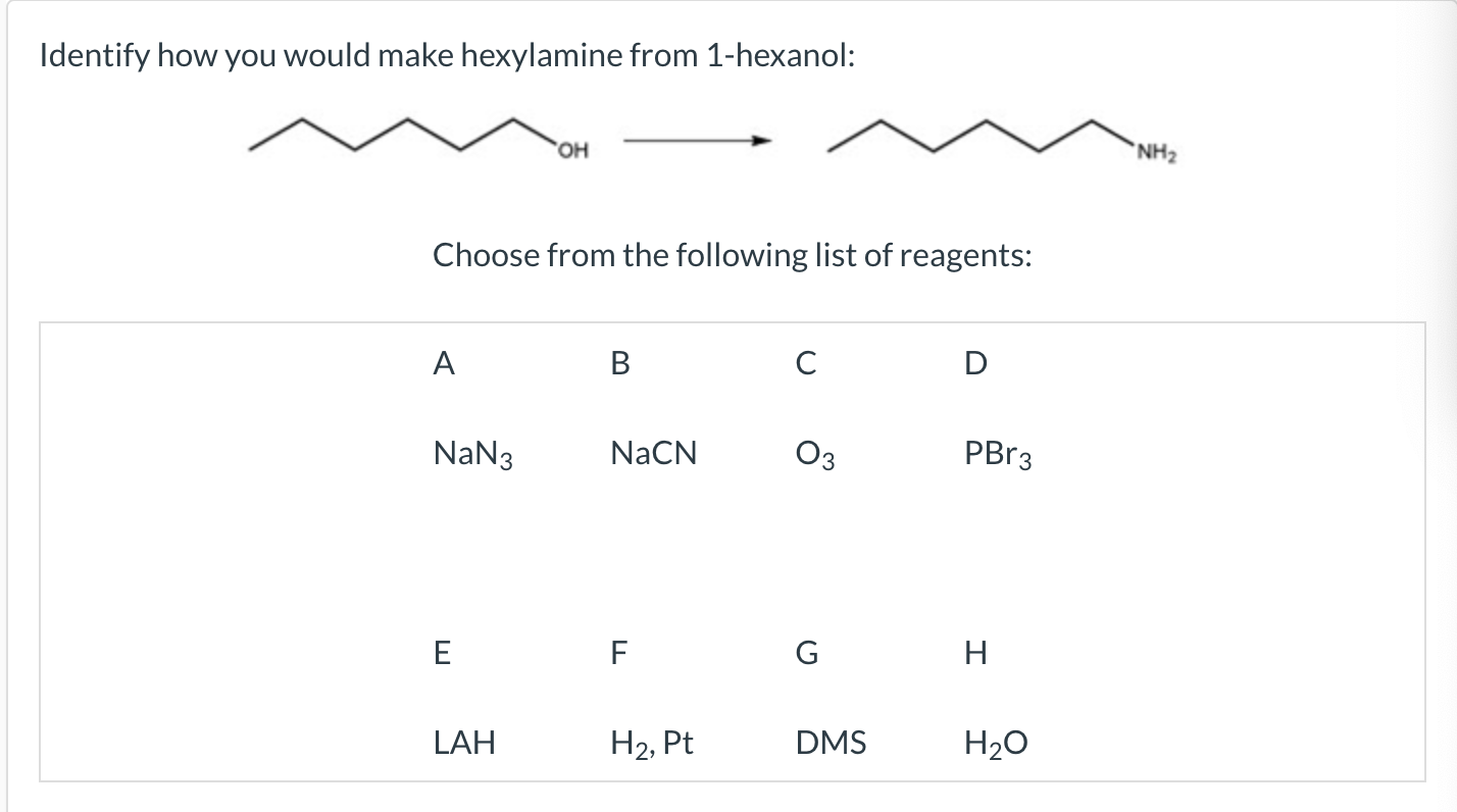 Solved Identify how you would make hexylamine from | Chegg.com