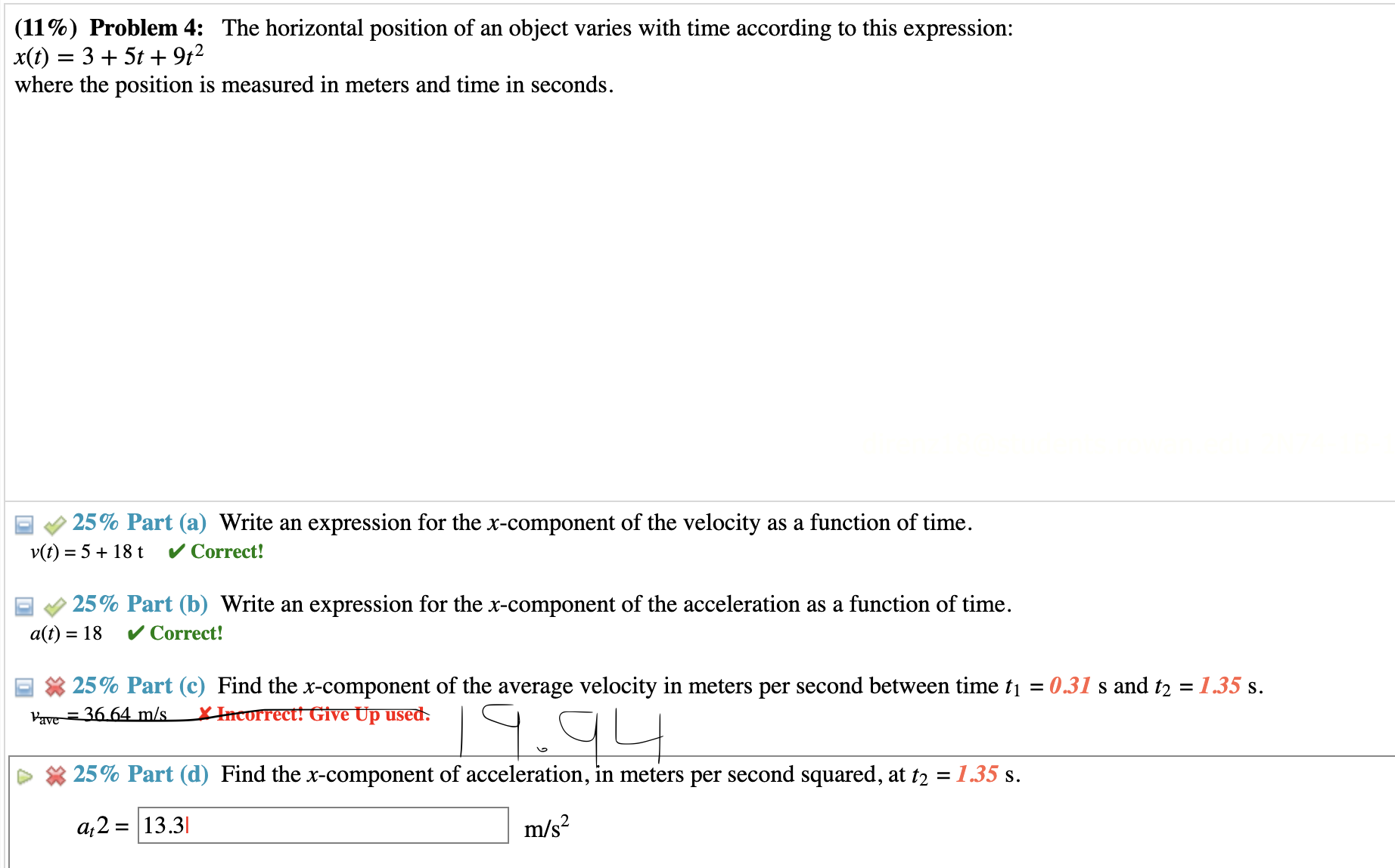 Solved (11\%) Problem 4: The horizontal position of an | Chegg.com