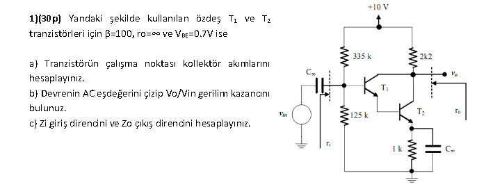 Solved 1)(30p)For identical T1 and T2 transistors used in | Chegg.com