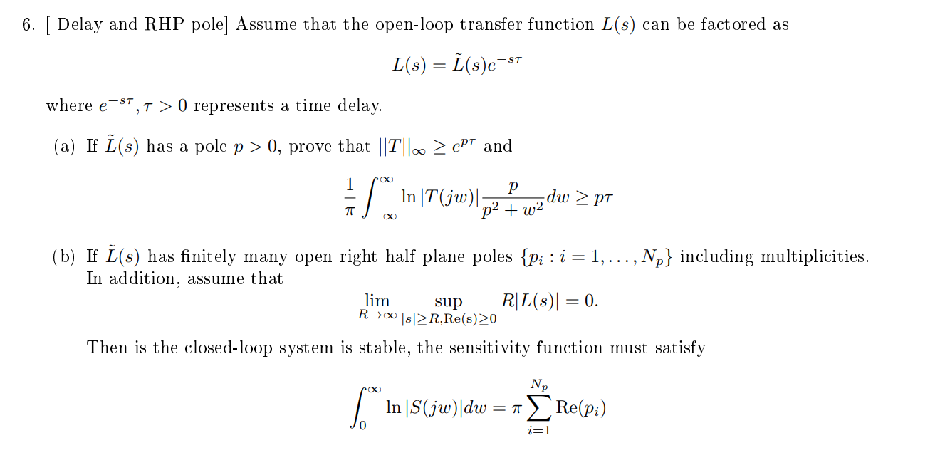 Solved [ Delay and RHP pole] Assume that the open-loop | Chegg.com