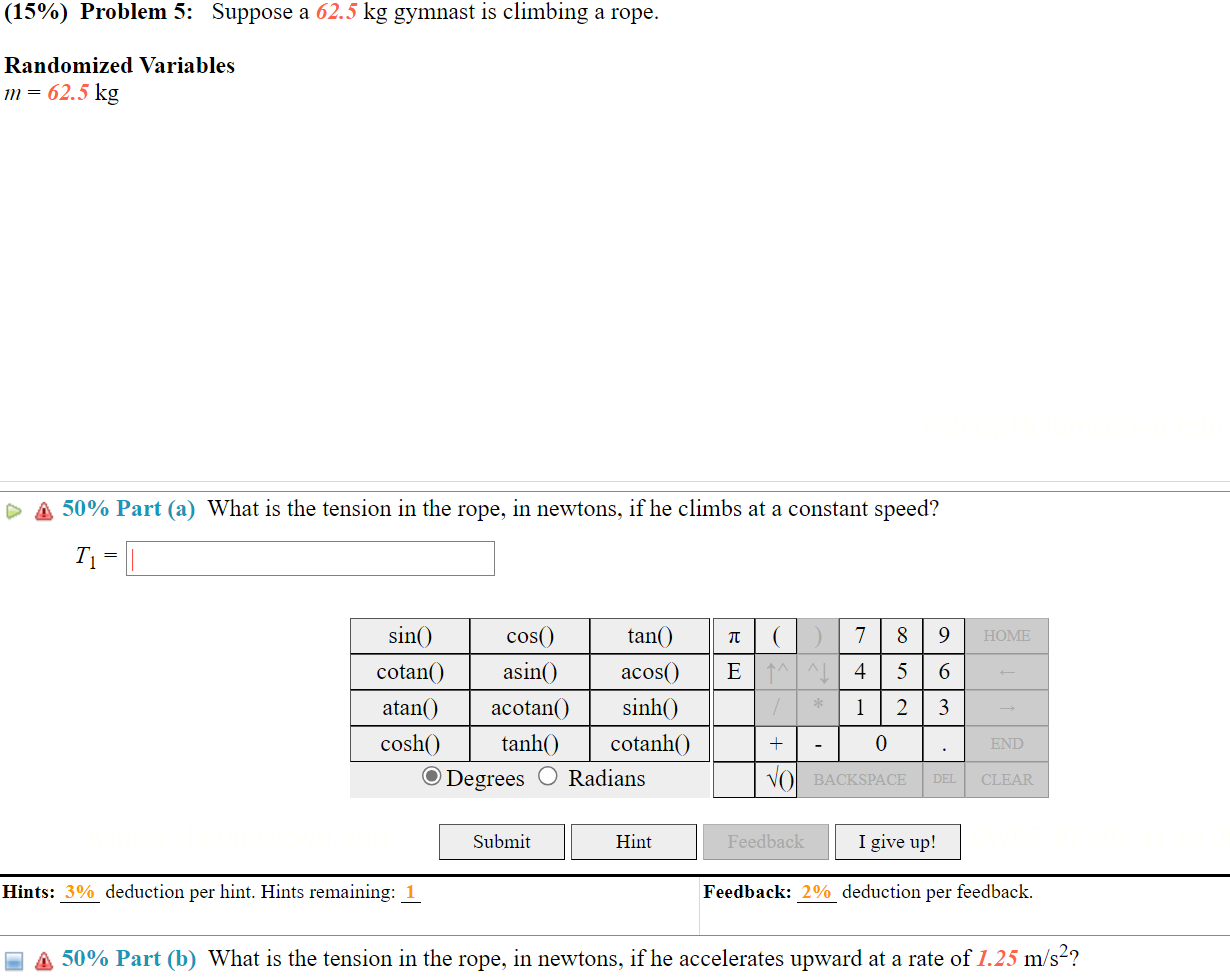 Solved (15\%) Problem 5: Suppose a 62.5 kg gymnast is | Chegg.com