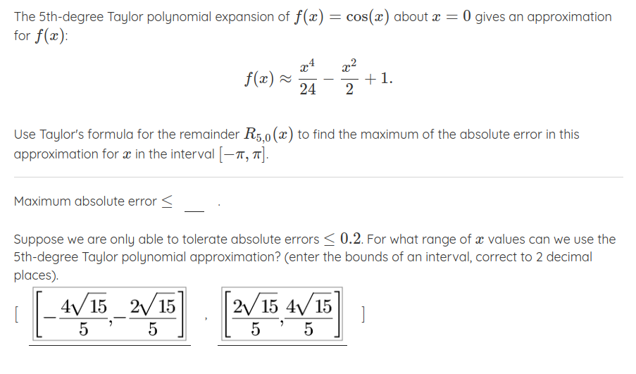 Solved The 5th-degree Taylor polynomial expansion of f(x) = | Chegg.com