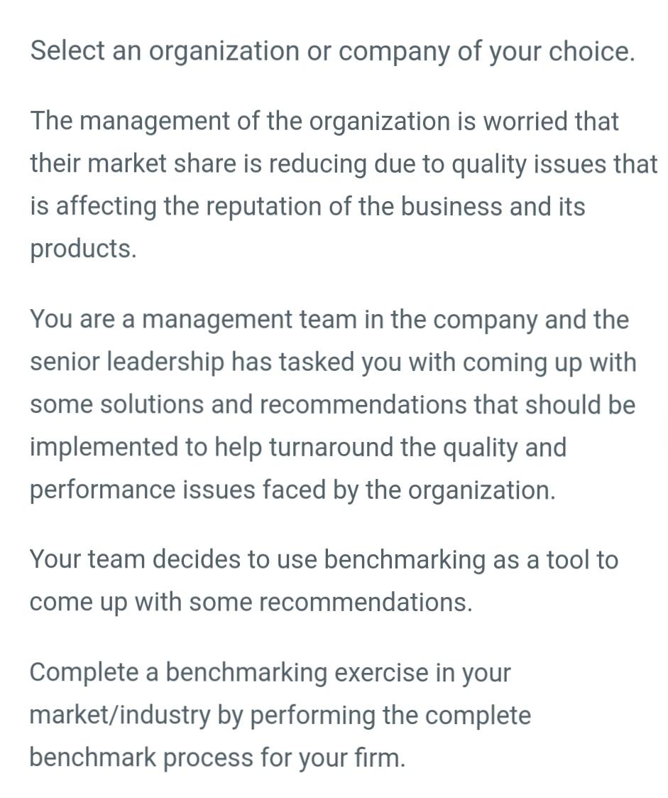Solved Select an organization or company of your choice. The | Chegg.com