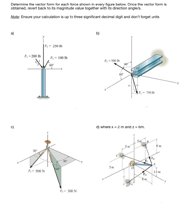 Solved Determine the vector form for each force shown in | Chegg.com