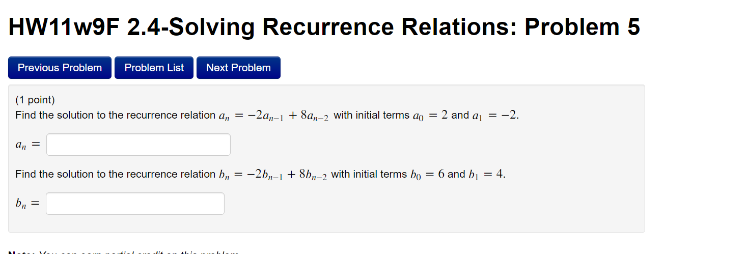HW11w9F 2.4-Solving Recurrence Relations: Problem 5 | Chegg.com