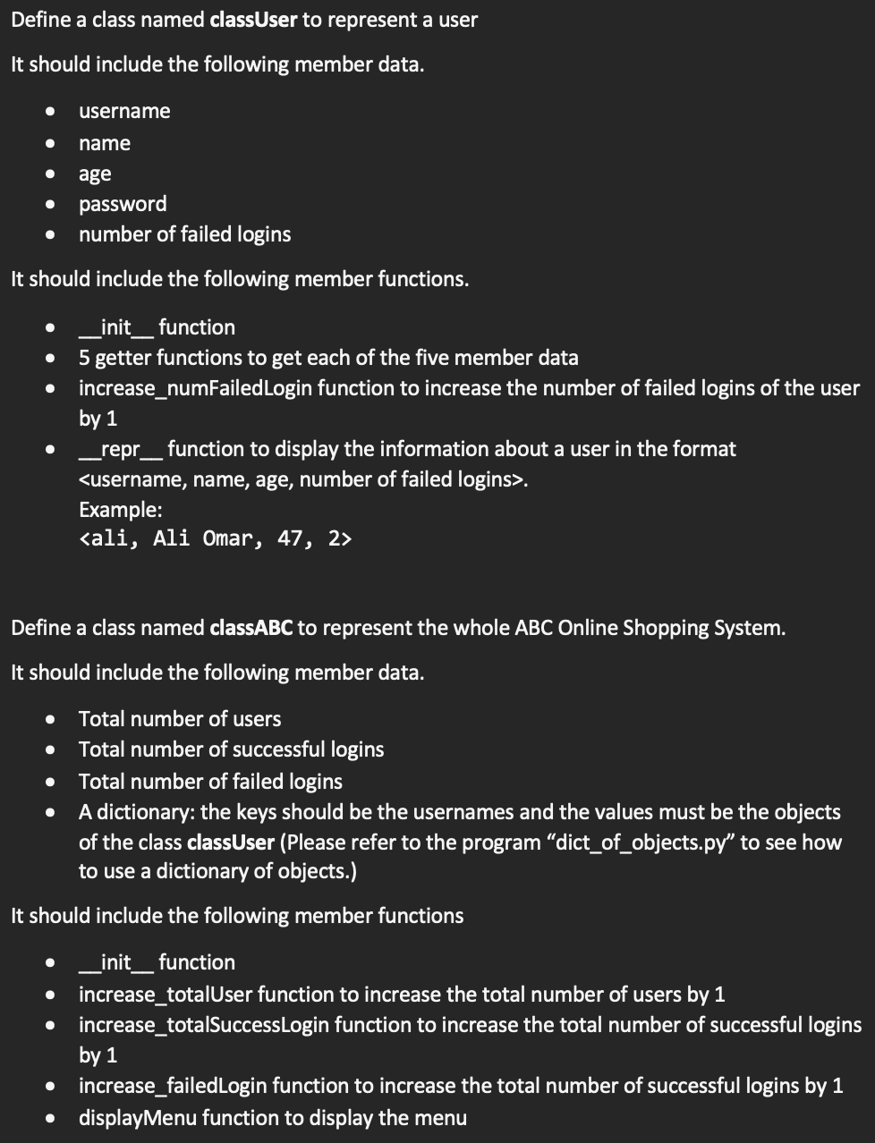 Solved Define a class named classUser to represent a user It | Chegg.com