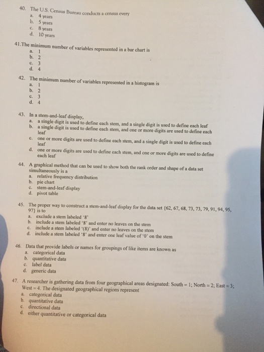 Solved The U.S Census Bureau conducts a census every a. 4 | Chegg.com