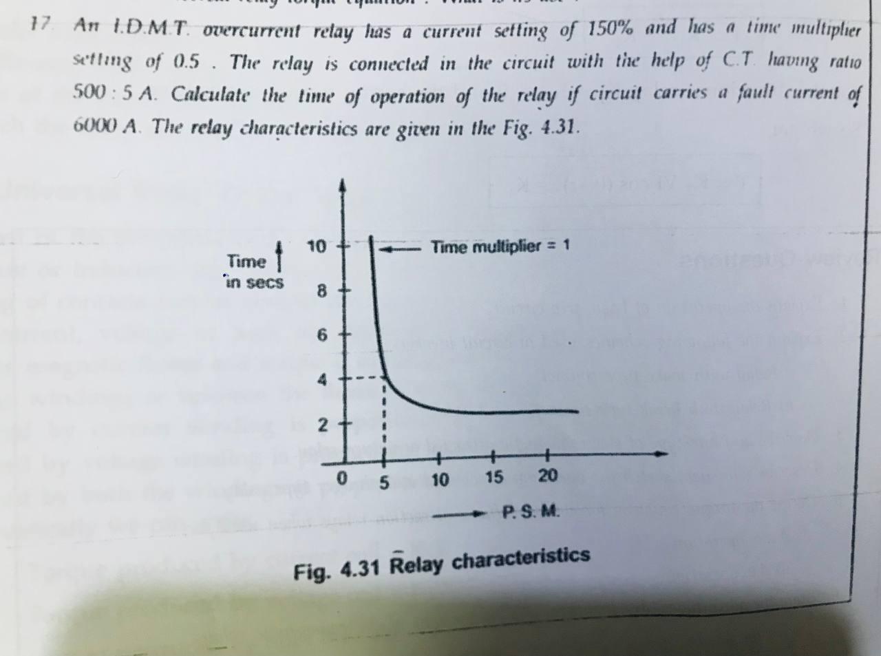 Solved 17 An I.D.MT. overcurrent retay las a current setting | Chegg.com