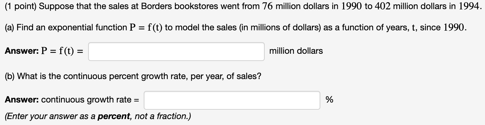 Solved (1 point) Suppose that the sales at Borders | Chegg.com