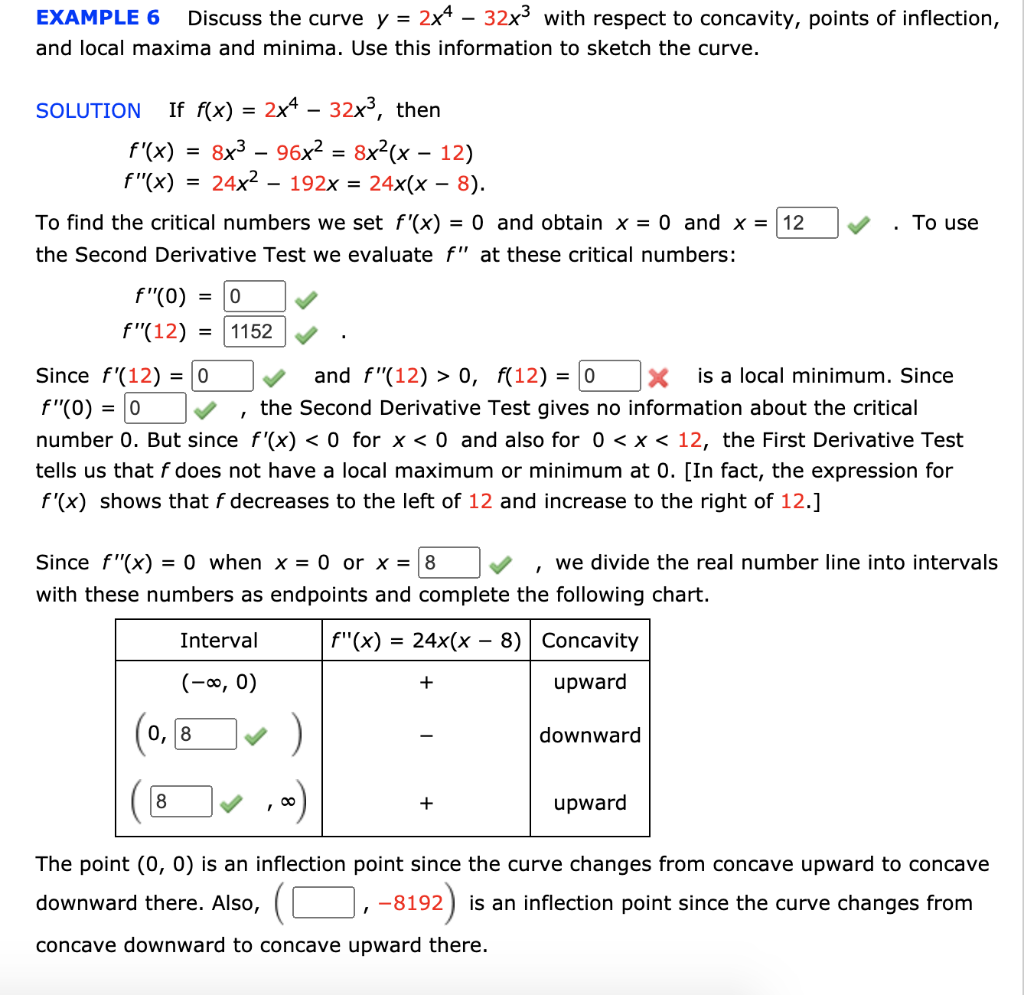 Solved EXAMPLE 6 Discuss the curve y = 2x4 – 32x3 with | Chegg.com