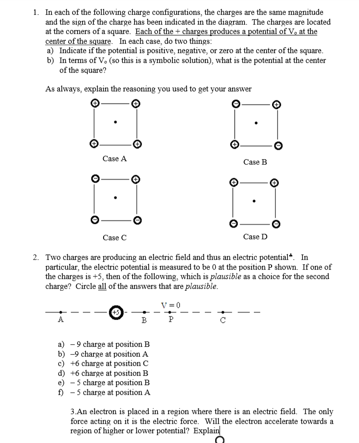 Solved 1. In each of the following charge configurations, | Chegg.com