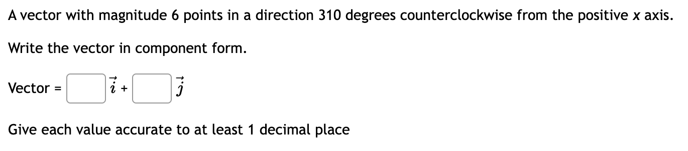 Solved A vector with magnitude 6 points in a direction 310 | Chegg.com