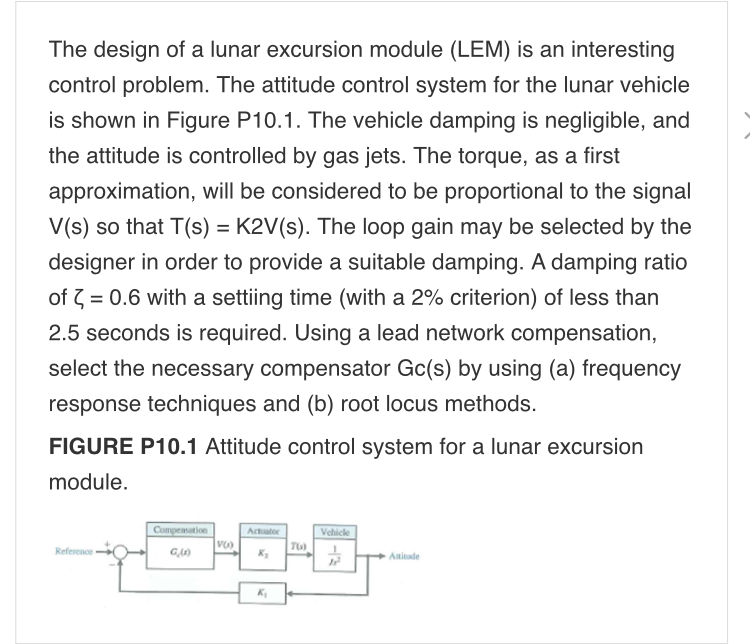 Solved The design of a lunar excursion module (LEM) is an | Chegg.com